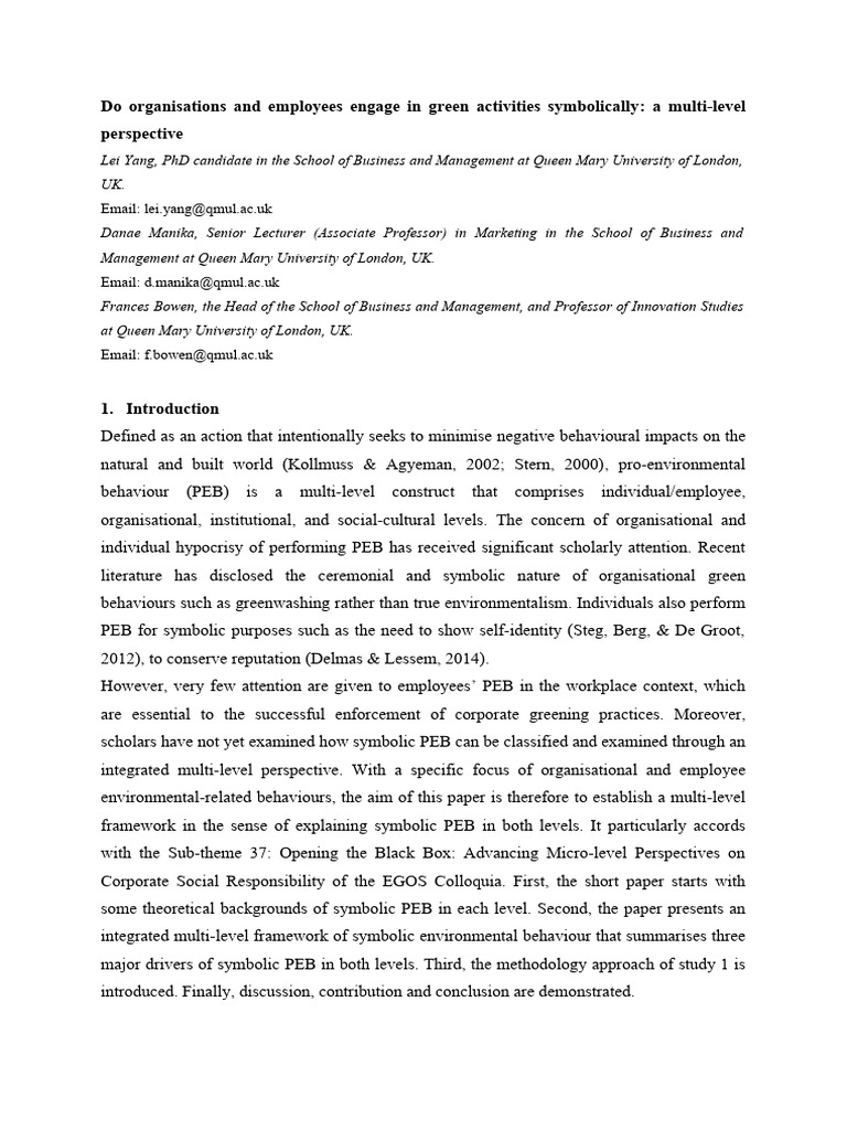 Egos Short Paper | PDF | Sustainability | Motivation