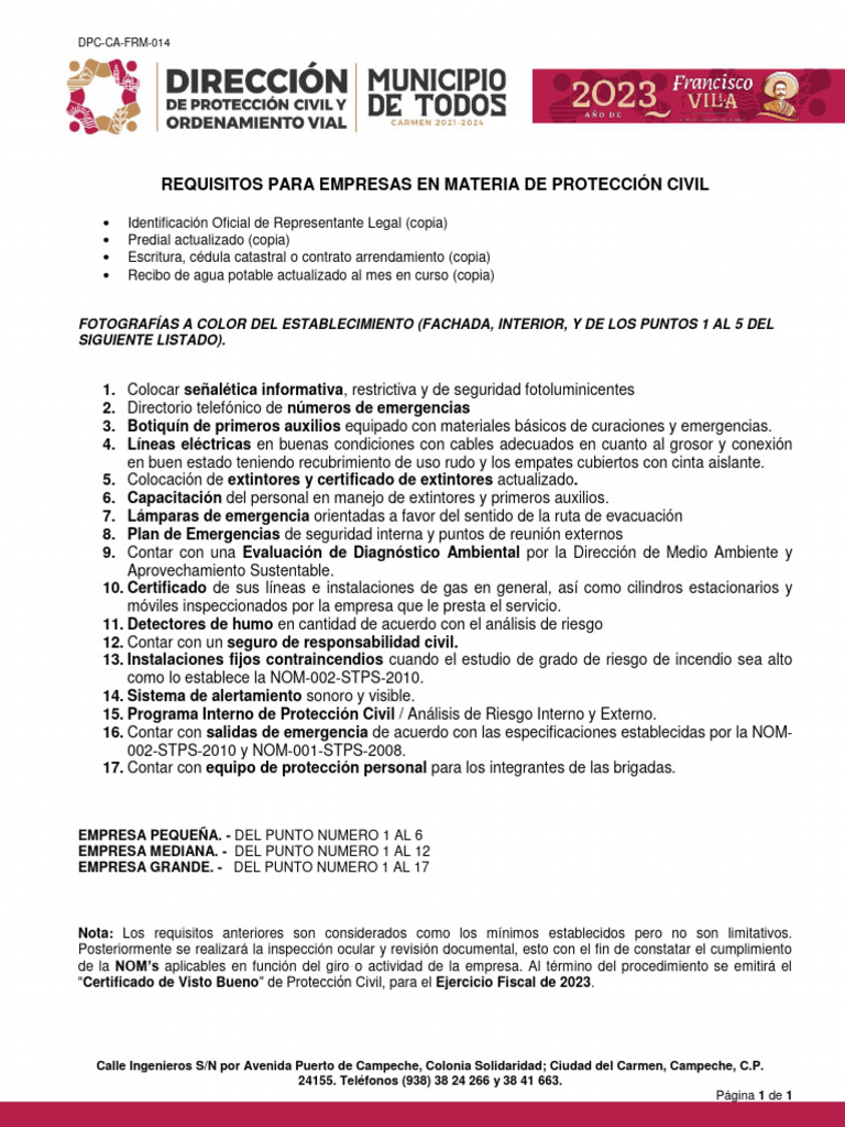 2023 Formato para Solicitud de Inspeccion CD Carmen | PDF | Defensa Civil | Campeche