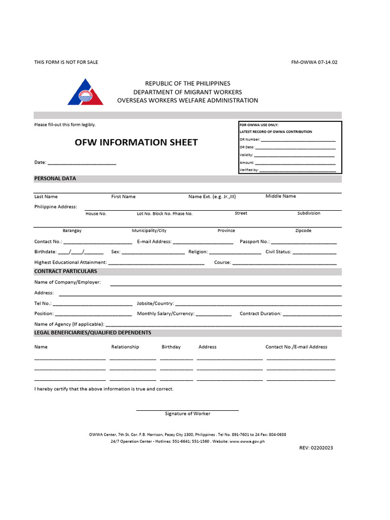 Owwa Ofw Information Sheet | PDF | Labor