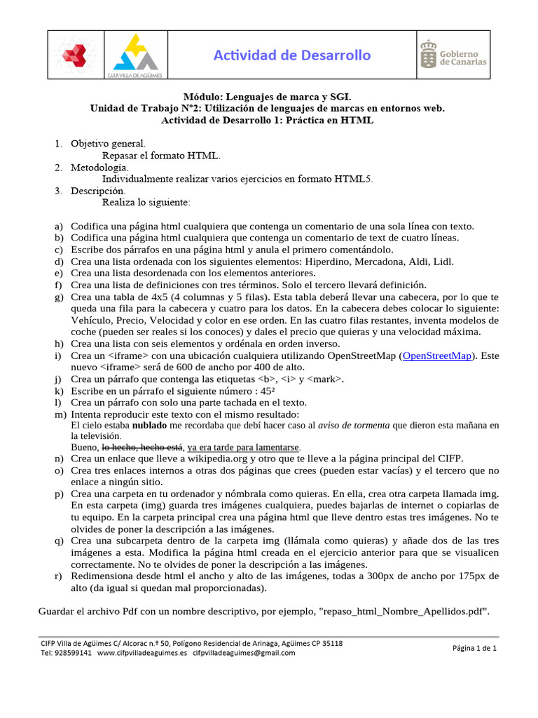 UT2-Actividad de Desarrollo HTML5 | Descargar gratis PDF | HTML | Ciencias de la Computación