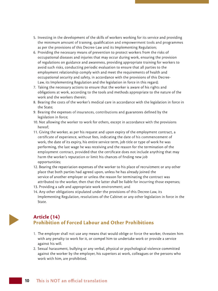 UAE Labour Law - Articles 11-30 | PDF