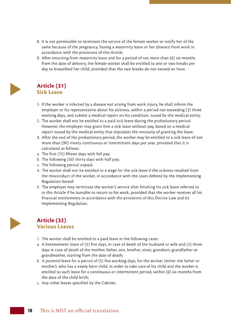UAE Labour Law - Articles 31-39 | PDF