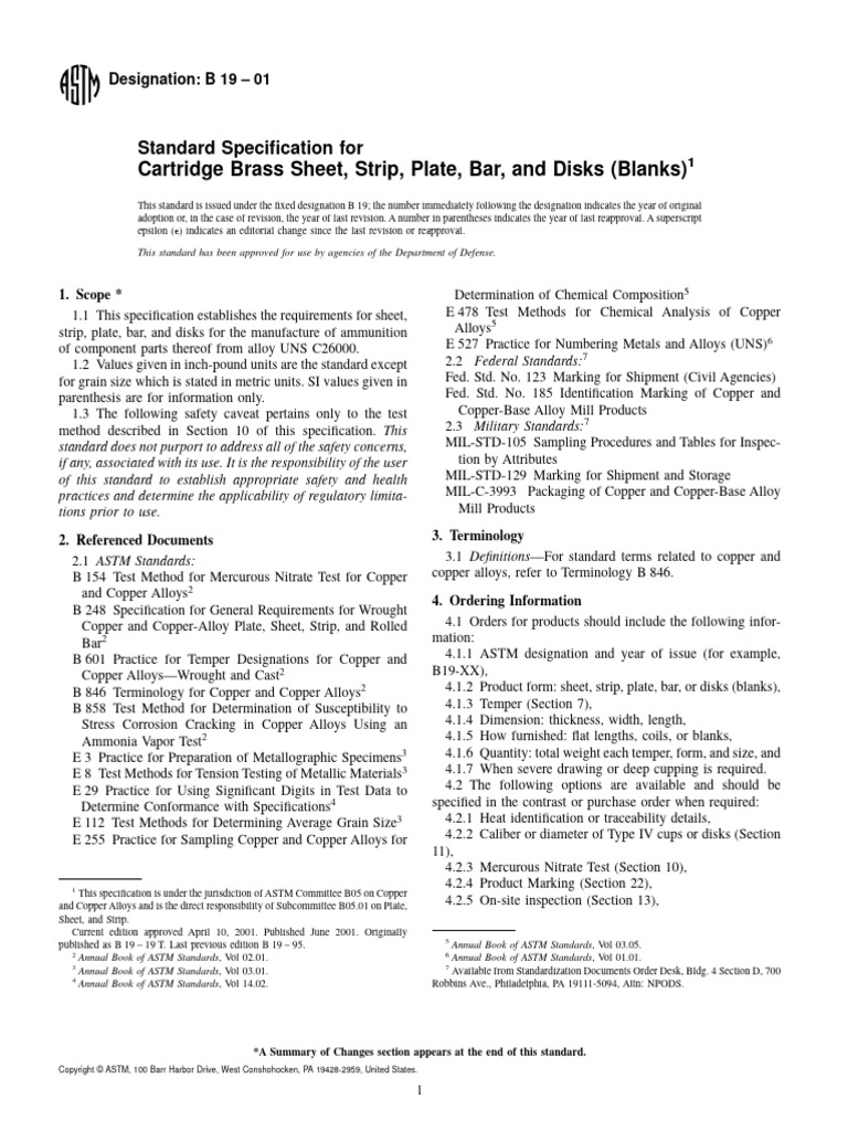 Cartridge Brass Sheet, Strip, Plate, Bar, and Disks (Blanks) | PDF ...