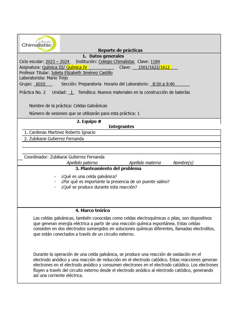 Protocolo Celdas Galvanicas | PDF | Electrodo | Química