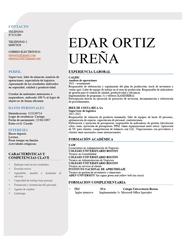 CV Edar Ortiz | PDF | Logística | Economias