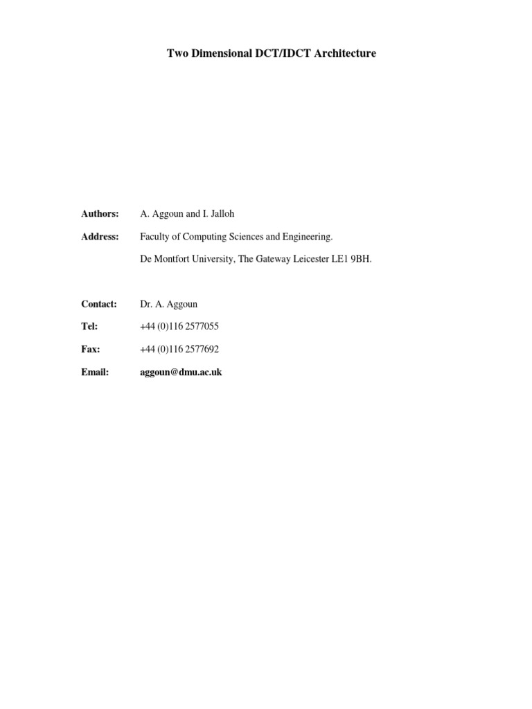 Two Dimensional Dctidct Architecture 2001 Pdf 2 D Computer Graphics Array Data Structure