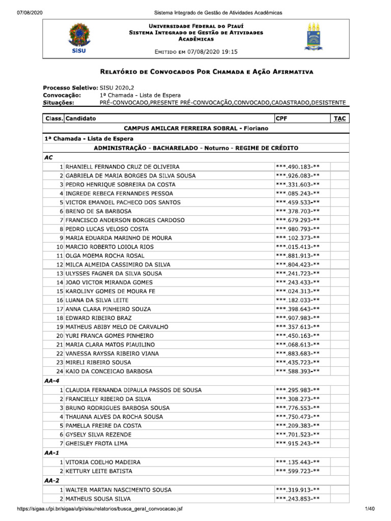 Sisu 20202 Lista Espera 1a Chamada20200807203816 | PDF