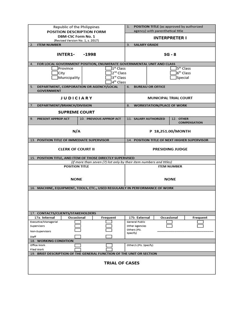 POSITION DESCRIPTION FORM-INTERPRETEr | PDF | Law Clerk | Government ...