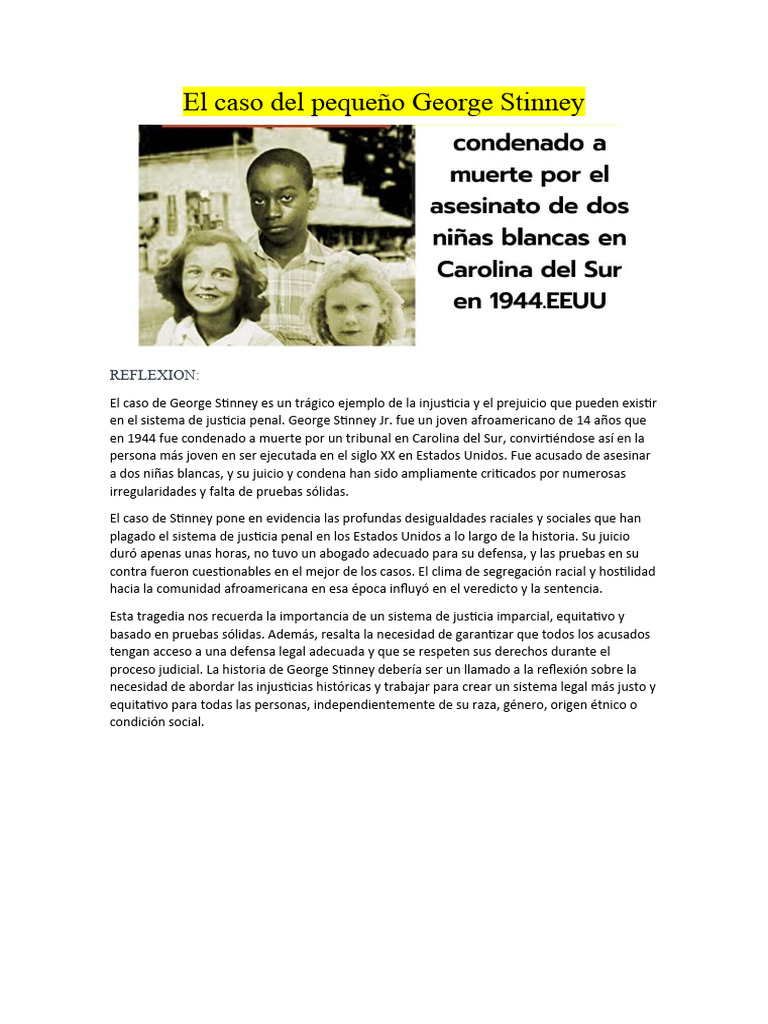 El Caso Del Pequeño George Stinney | PDF | Ciencias sociales | Derecho