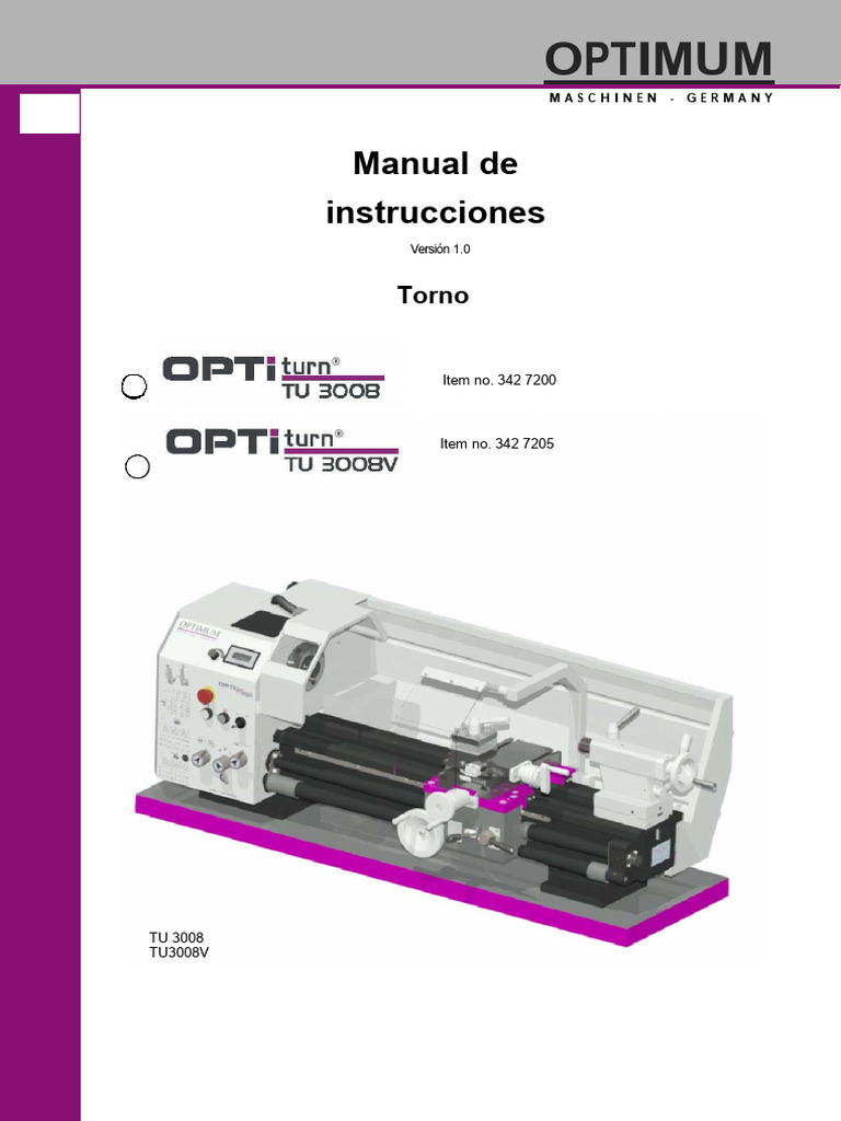 Optimum: Manual de Instrucciones | PDF | Engranaje | Tornillo