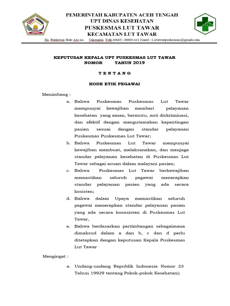 SK Kode Etik Pegawai | PDF