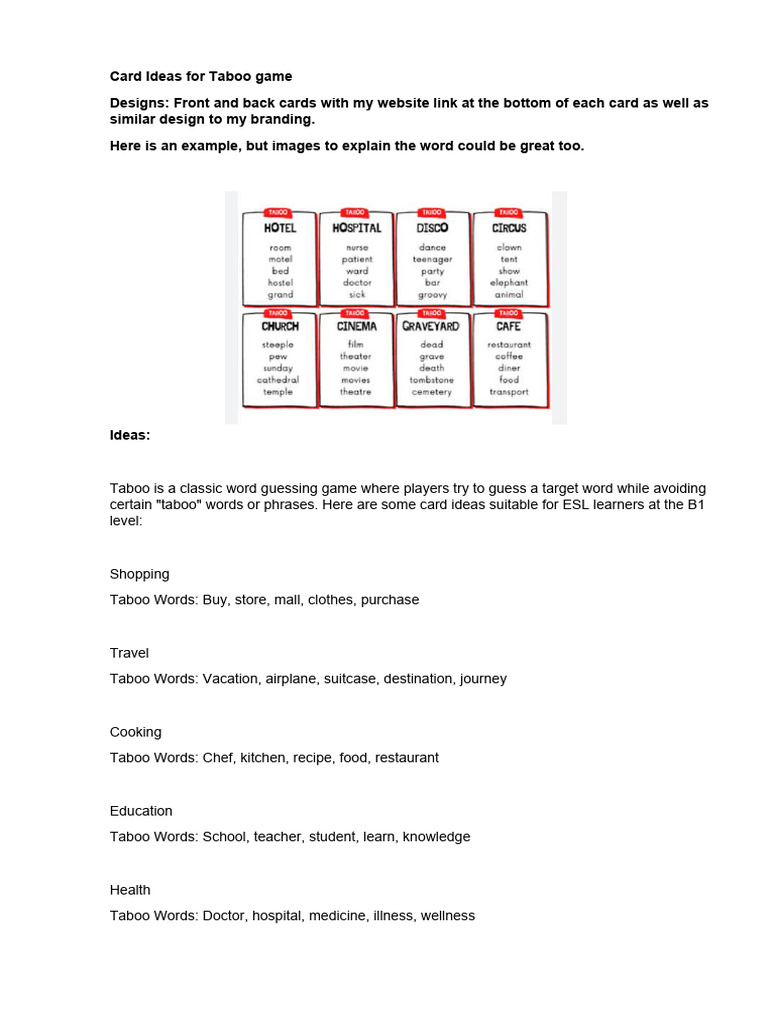 Taboo | PDF | English As A Second Or Foreign Language | Critical Thinking