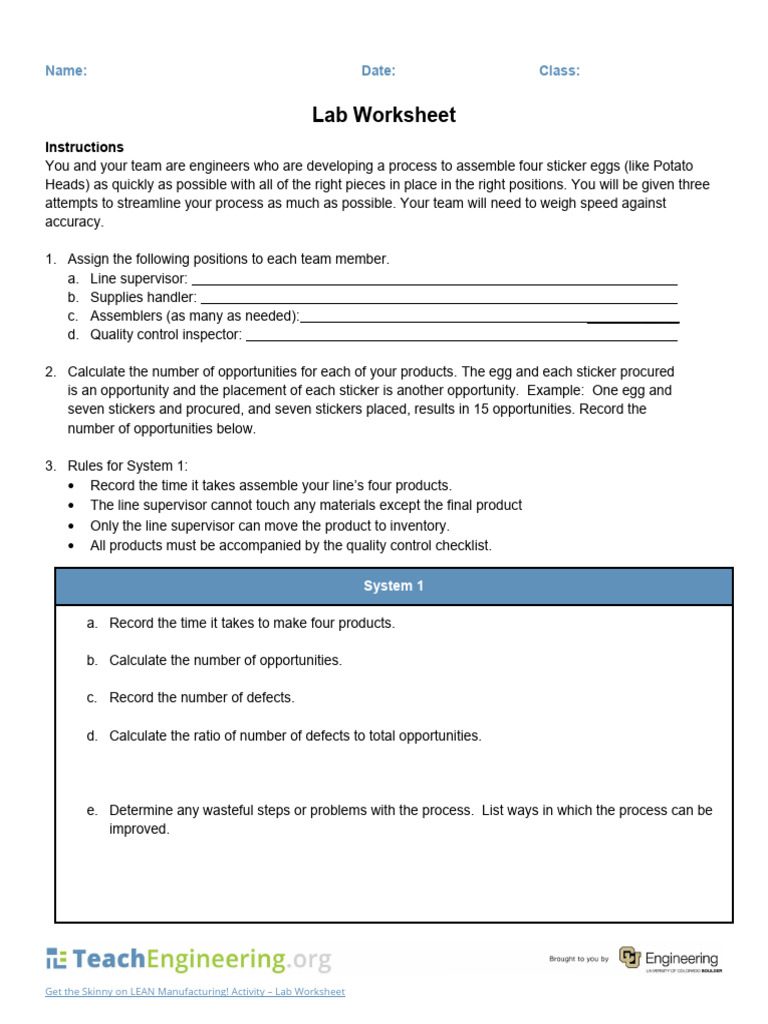 Uconn 2523 Lean Manufacturing Lab Worksheet | PDF | Lean Manufacturing ...