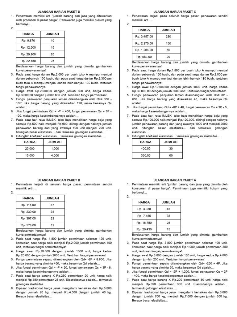 ULANGAN HARIAN PAKET D Kelas X - Harga Pasar | PDF