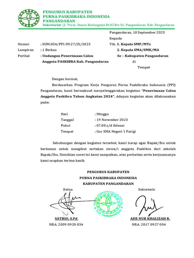 Surat Und Penerimaan Capas 2024 Sekolah | PDF