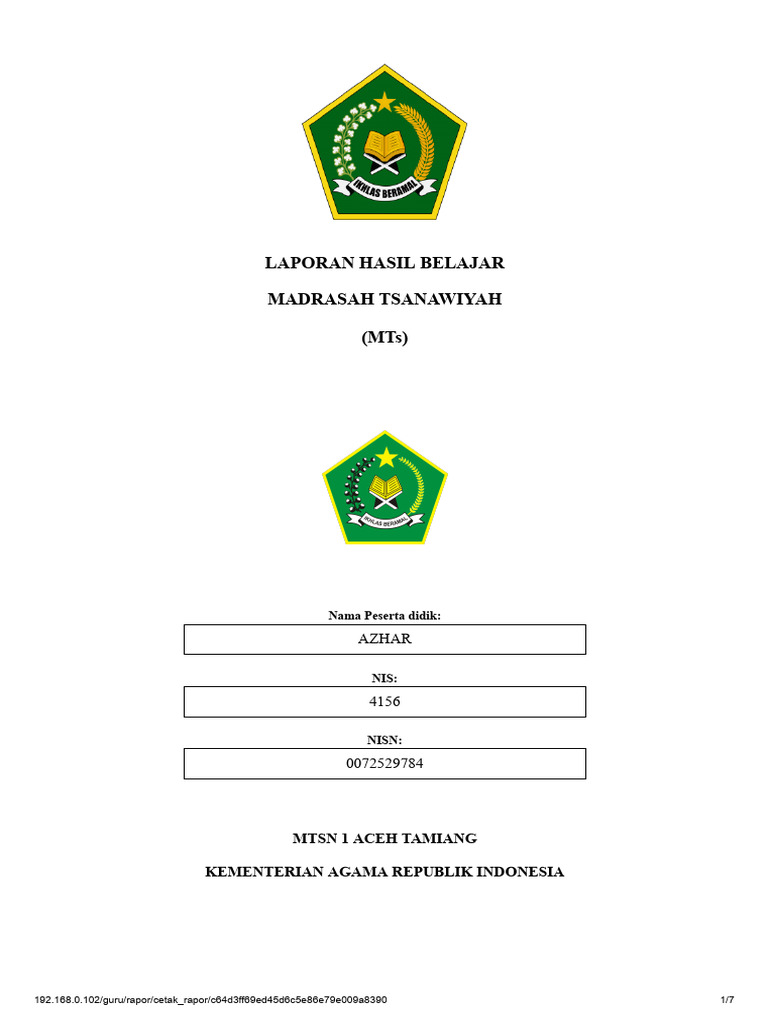 Contoh Rapor RDM 2022/2023 | PDF