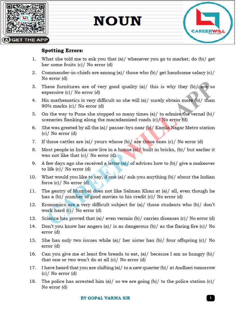 Noun Spotting Errors (Set-3) | PDF