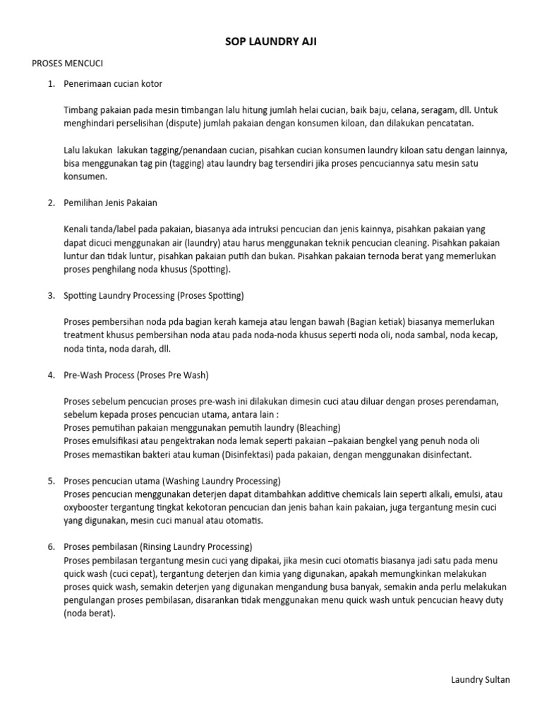 Sop Laundry Aji | PDF | Kesehatan Holistik