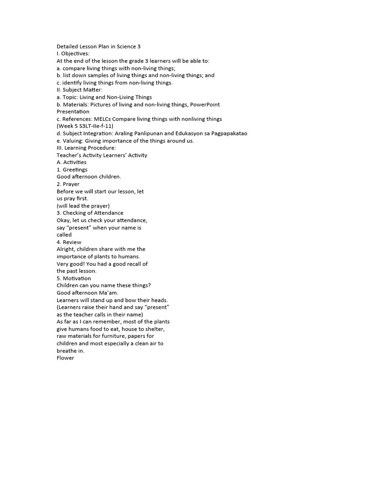 Science Lesson Plan: Living vs Non-Living | PDF | Social Science