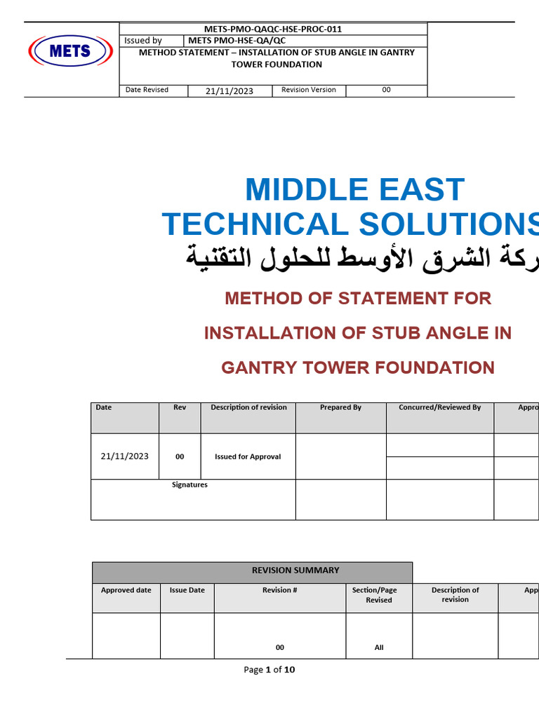 11 - Method of Statement For Stub Angle Installation | PDF | Crane ...