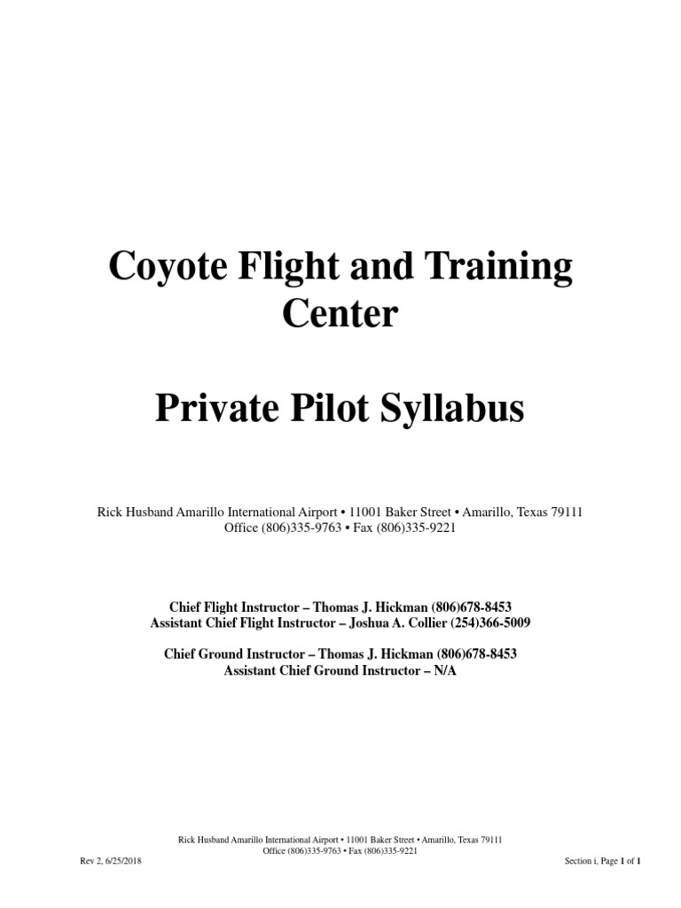 Private Pilot Training Syllabus | PDF | Flight Instructor | Airport