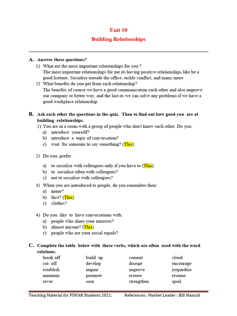 Building Relationship Unit 10 | PDF | Cocoa Bean | Customer