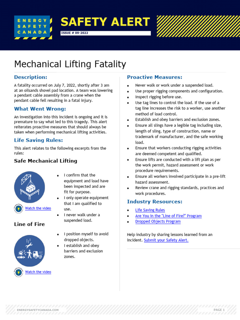 SA-09-2022-Mechanical-Lifting-Fatality | PDF | Crane (Machine) | Safety