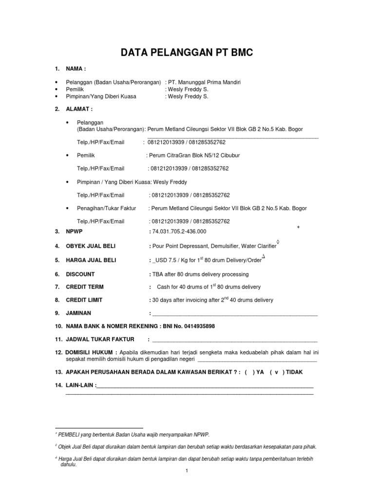 Form Pelanggan Baru Behn Meyer | PDF