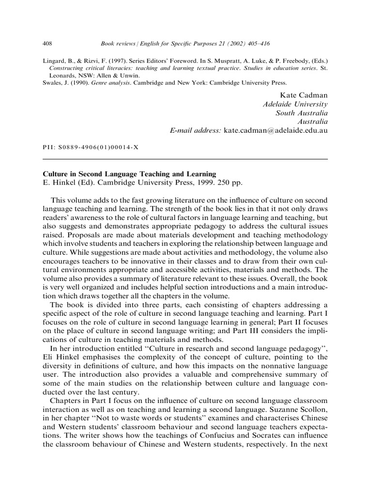 Culture in Second Language Teaching and | PDF | English As A Second Or ...