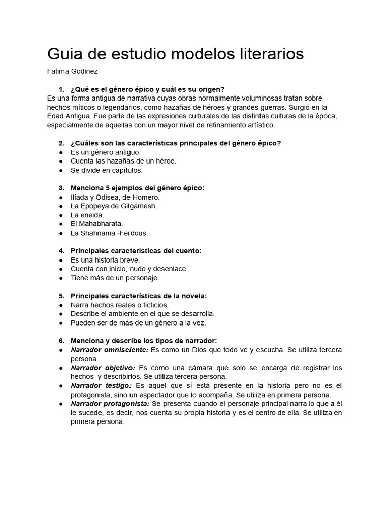 Guia de Estudio Modelos Literarios | PDF | Poesía épica | Narrativa