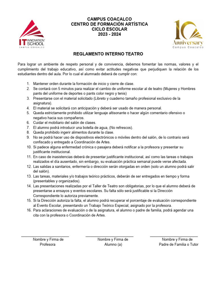 Reglamento Teatro | PDF | Maestros