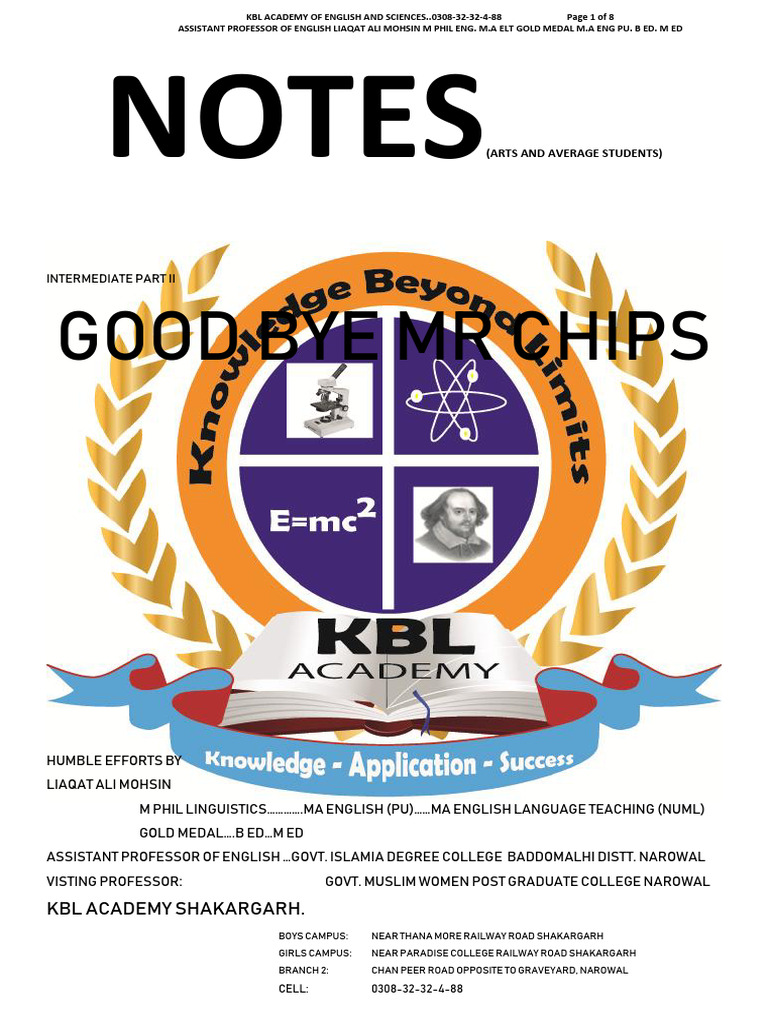 Good Bye MR Chips Notes | PDF