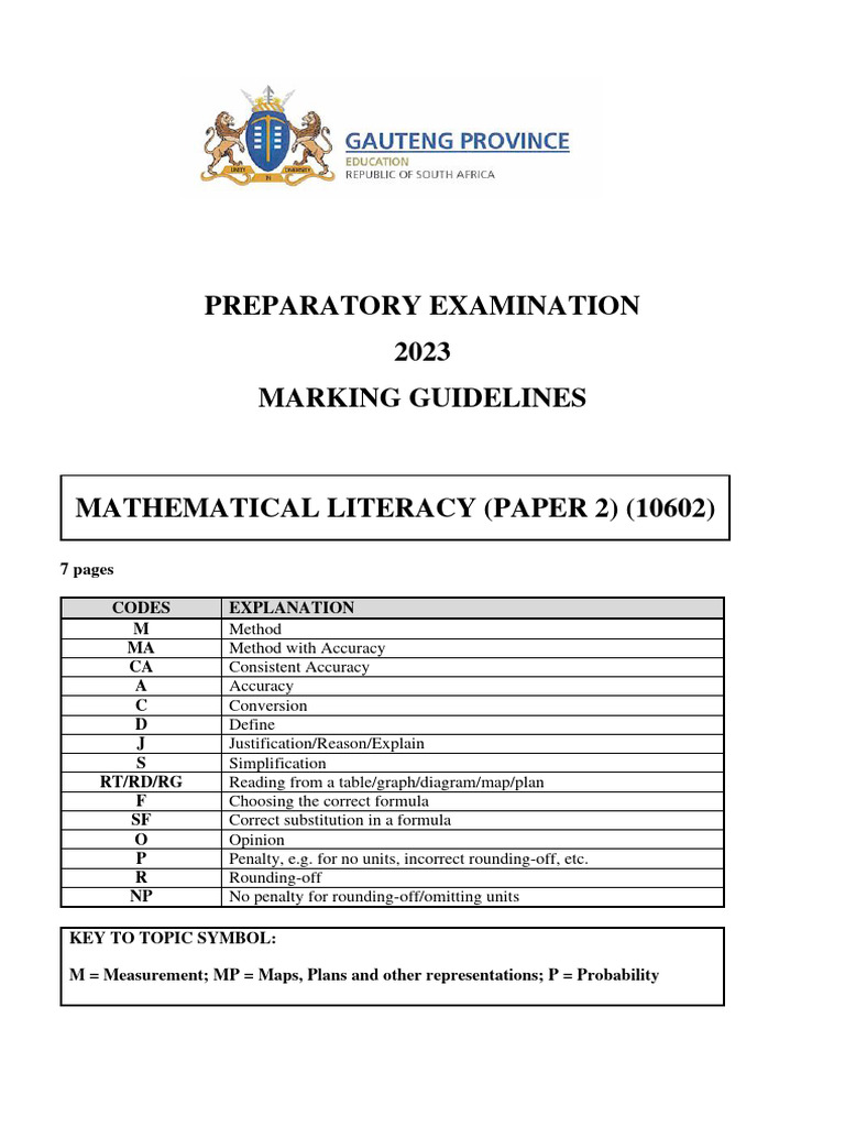 GR 12 Mathematical Literacy P2 (English) Possible Answers | PDF ...