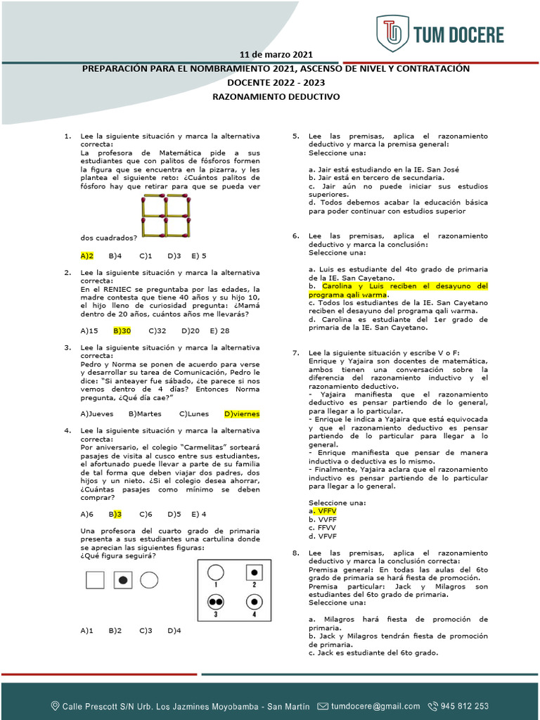 Razonamiento Deductivo (Sin Claves) | PDF | Razonamiento deductivo | Razonamiento inductivo