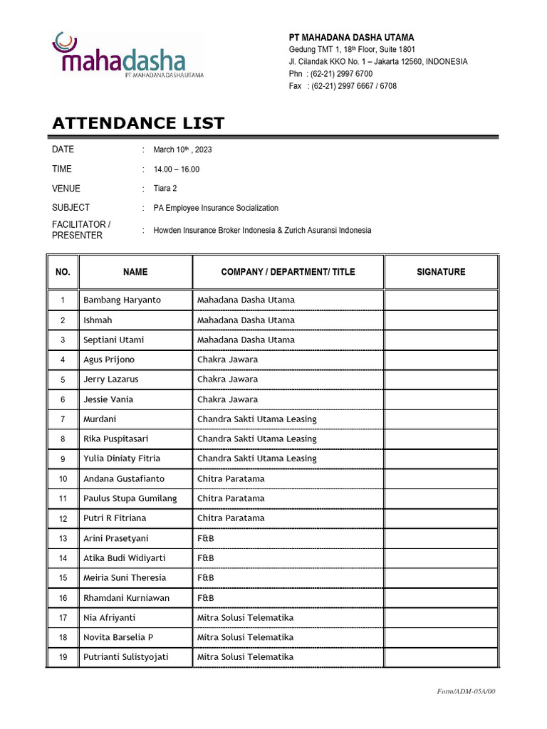 Attendance List | PDF