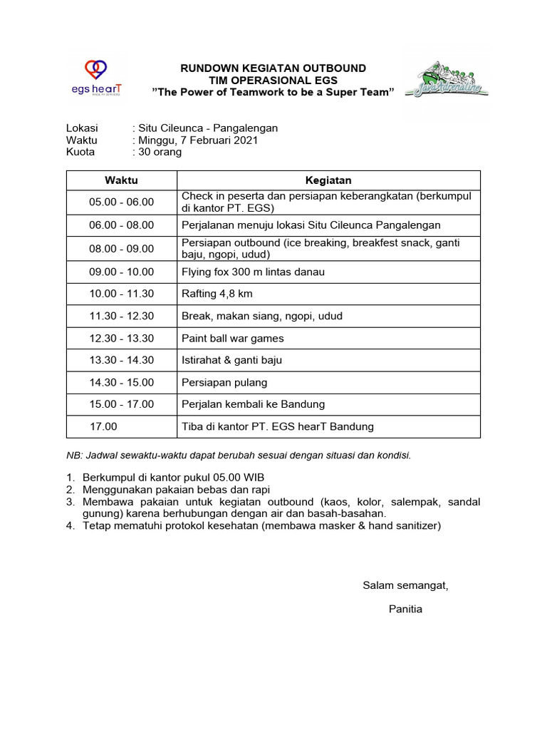 Rundown Kegiatan Outbound | PDF