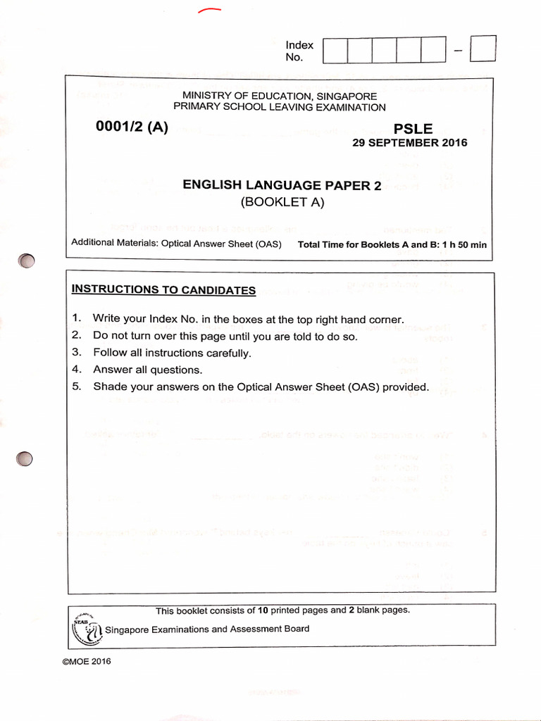 Psle El Paper2 2016 | PDF