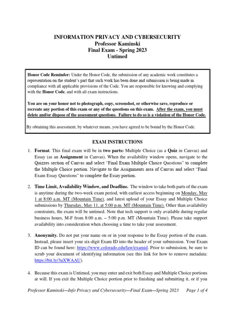 Info Privacy & Cybersecurity Exam | PDF | Privacy | Streaming Media