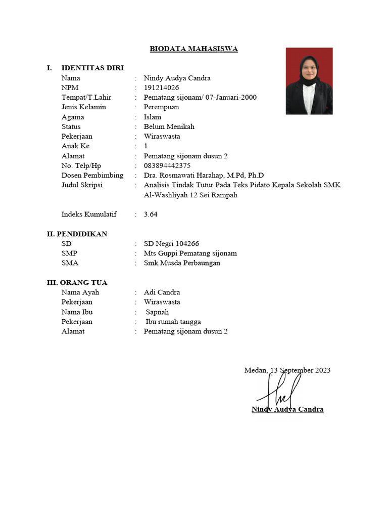 Biodata Mahasiswa | PDF
