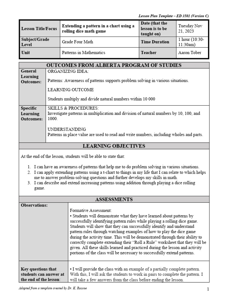 Aaron Tober-Tues Nov 21 2023-Math Lesson Plan Revised-Psi | PDF ...