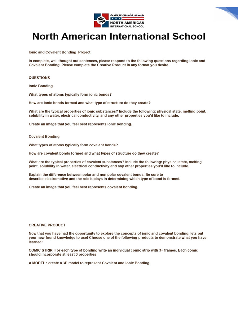 Ionic and Covalent Bonding Mini Project | PDF | Chemical Bond ...