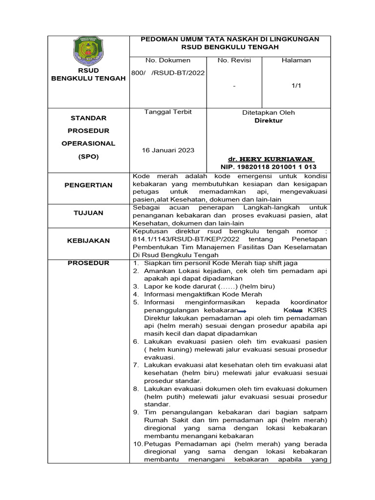 Panduan Kode Merah RSUD Bengkulu | PDF