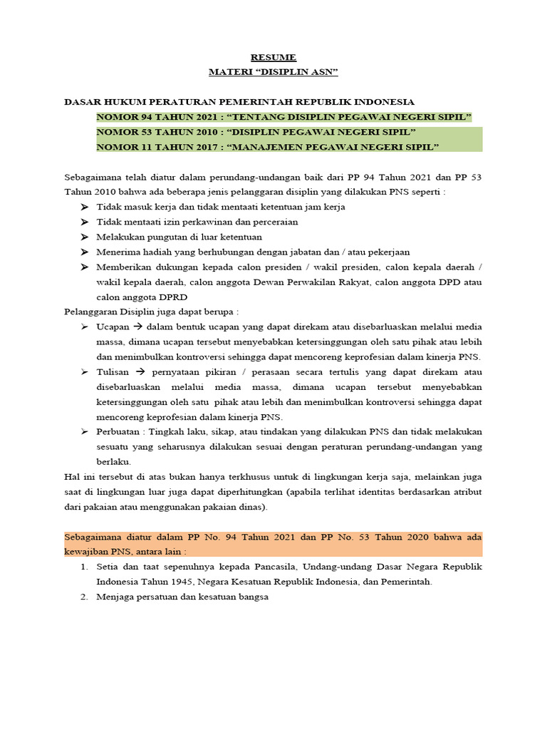 Resume Disiplin ASN | PDF | Hukum