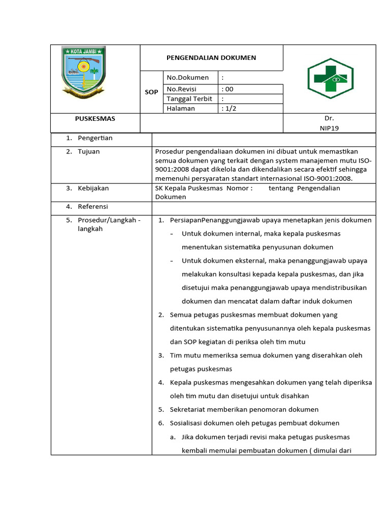 2.3.11.4sop Pengendalian Dokumen PKM Aur Duri | PDF