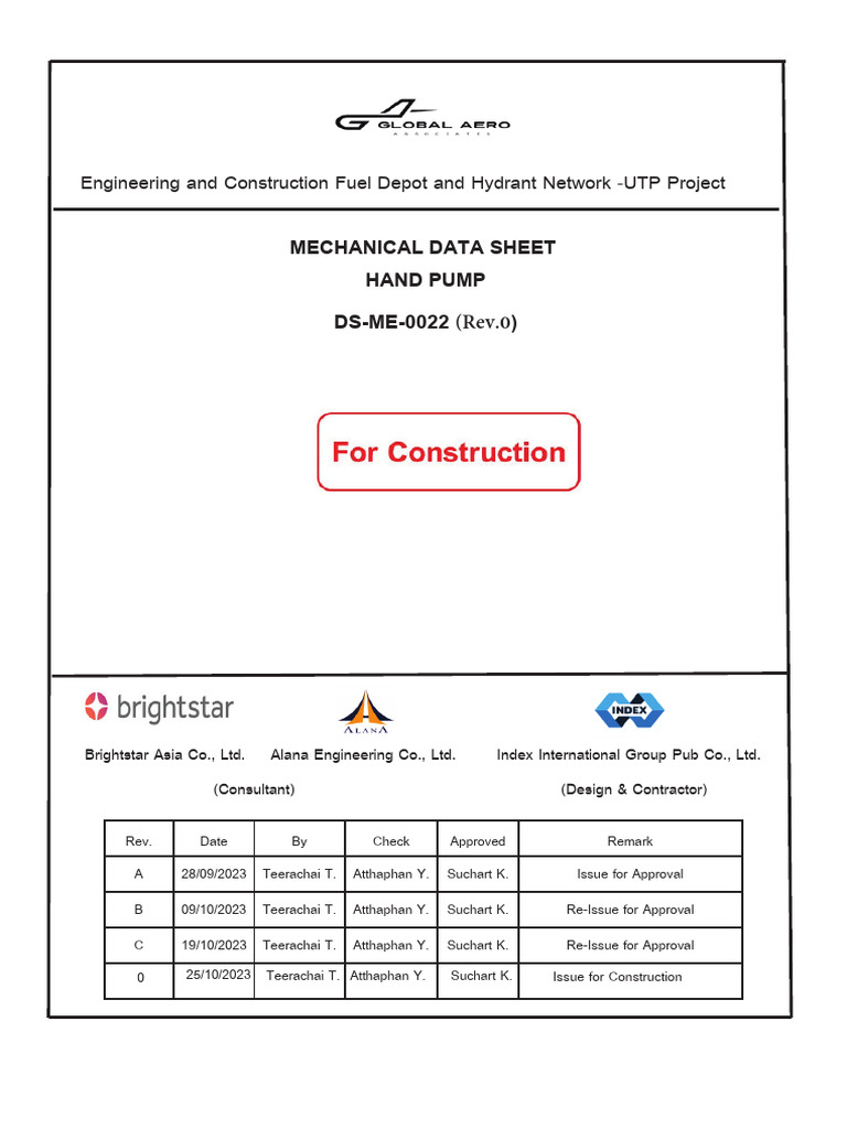 Ds-me-0022 - Mechanical Data Sheet for Hand Pump (Rev.0) | PDF