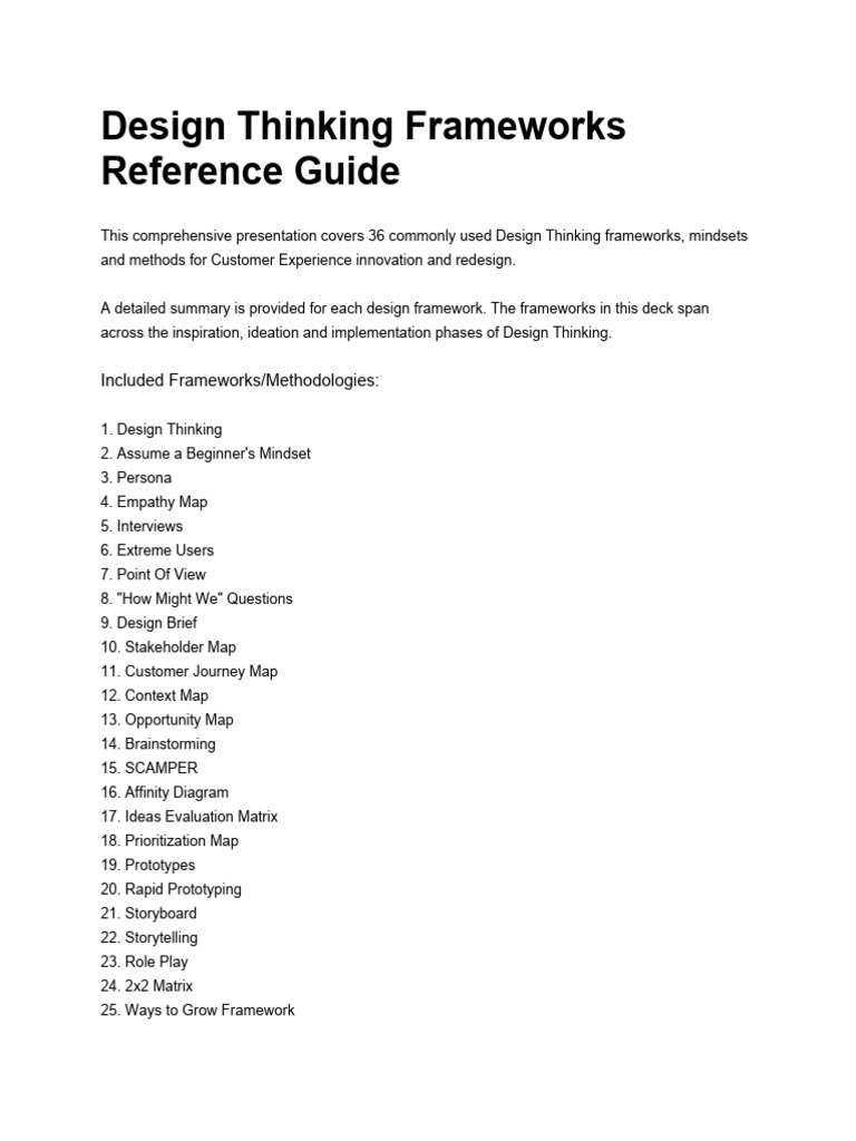 Design Thinking Frameworks Reference Guide | PDF
