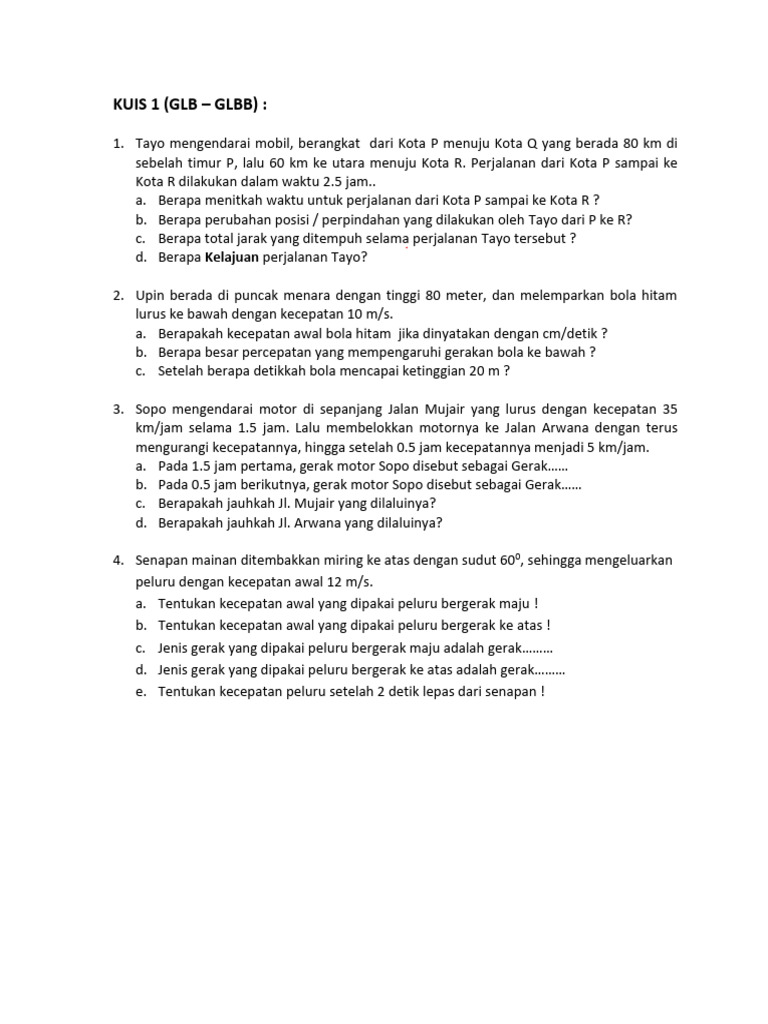 Kuis 1 Gerak Lurus (VClass M7) | PDF