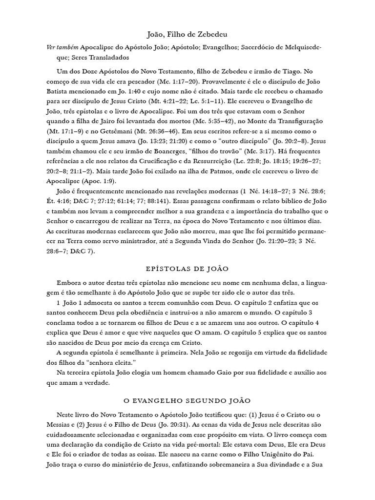 João, Filho de Zebedeu | PDF | João, o Apóstolo | Jesus