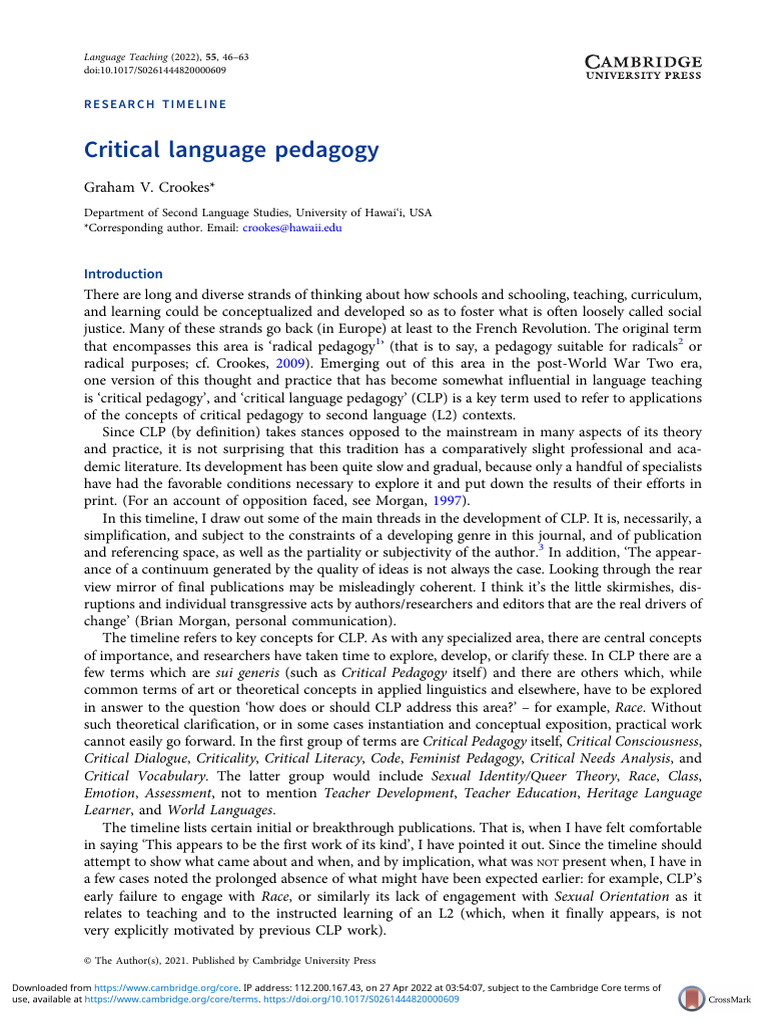 Critical Language Pedagogy | PDF | English As A Second Or Foreign ...