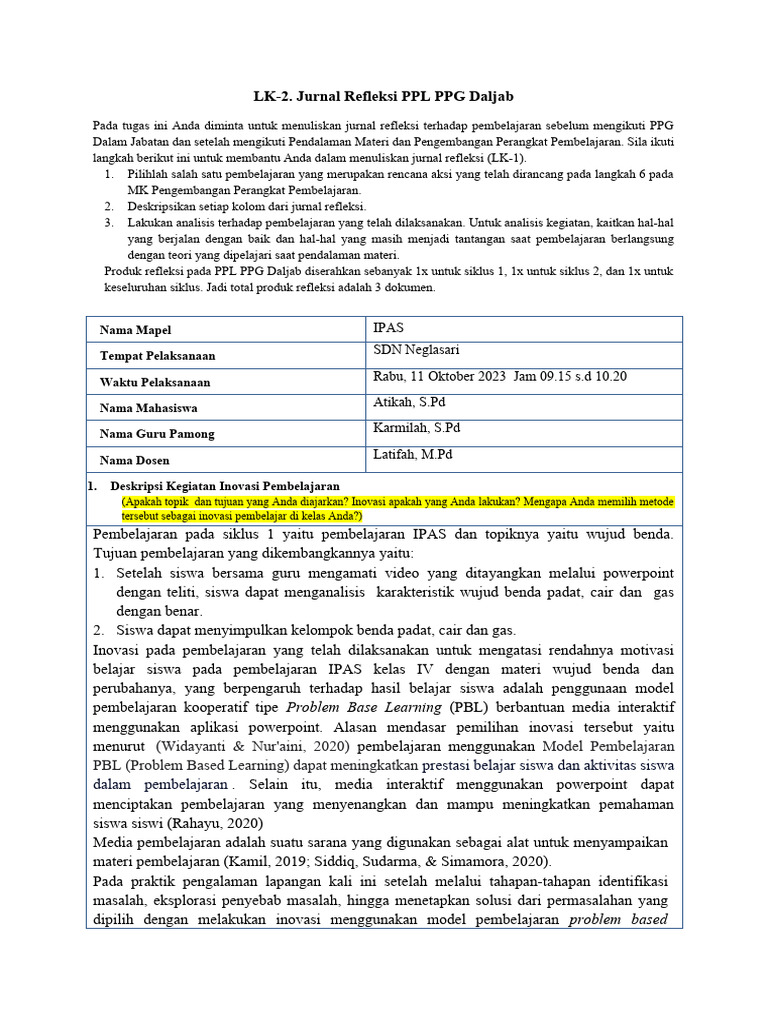 LK 2 PPL - Produk Bahan Refleksi Atikah | PDF | Karier & Perkembangan